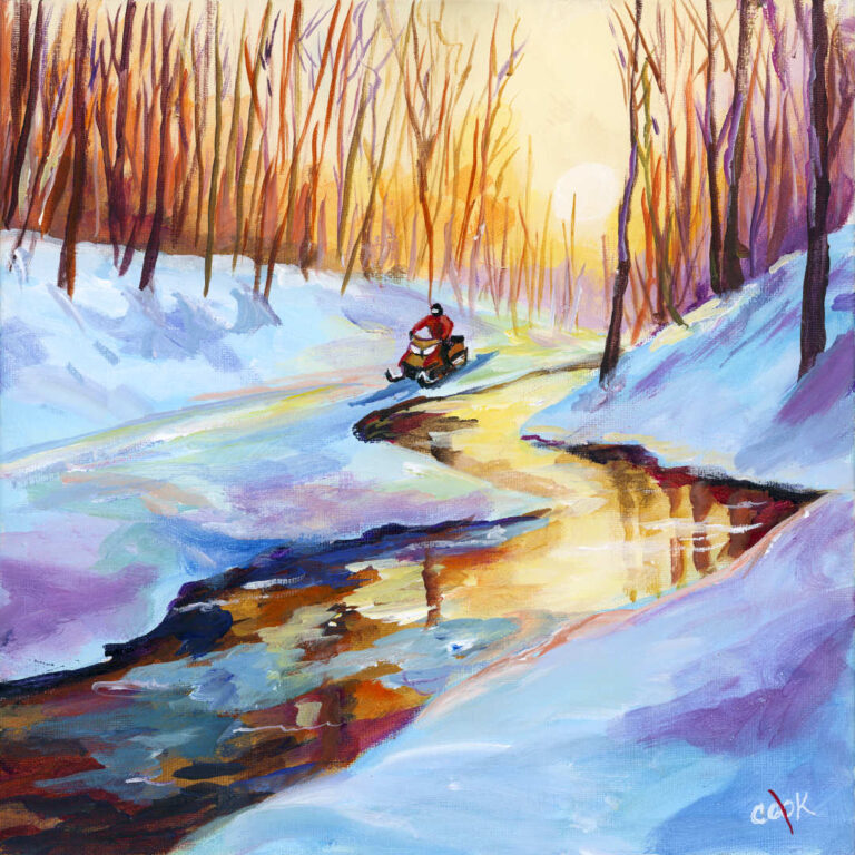 Winter Snowmobile Sunset – Acrylic Art Lounge